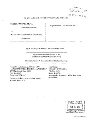 "Mena v. Idaho State Bd. of Medicine Appellant's Reply Brief Dckt. 4312"