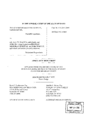 "Samples v. Hanson Appellant's Reply Brief Dckt. 41869"